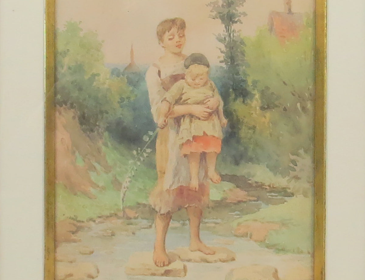 Antique Original Fanny Mearns Watercolor in Aesthetic Movement Gilt an ...