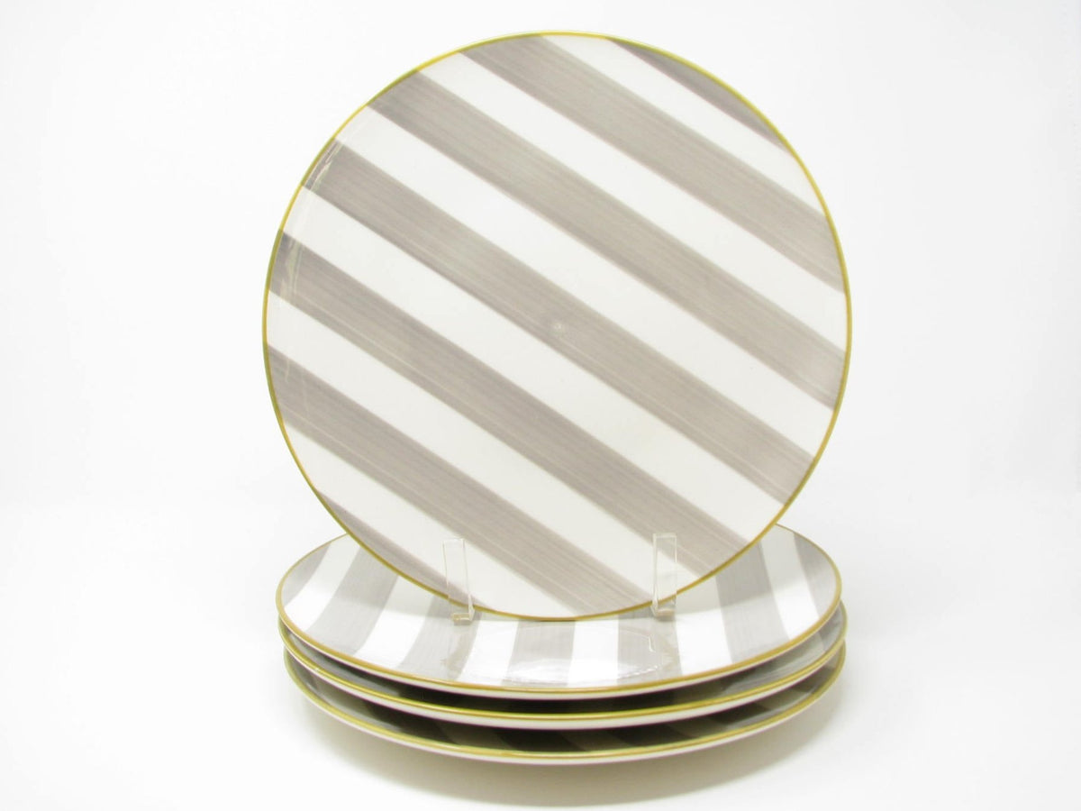 CMG Ceramicas Grey and White Striped Ceramic Dinner Plates - 4 Pieces ...