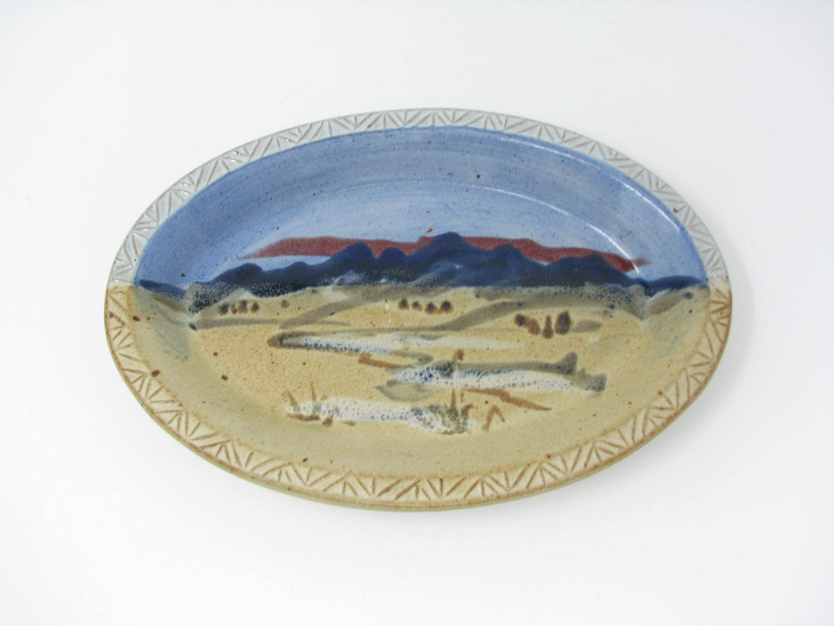 Carl Sheehan Fire Hole Pottery Sky Blue Oval Platter with Hand-Painted ...