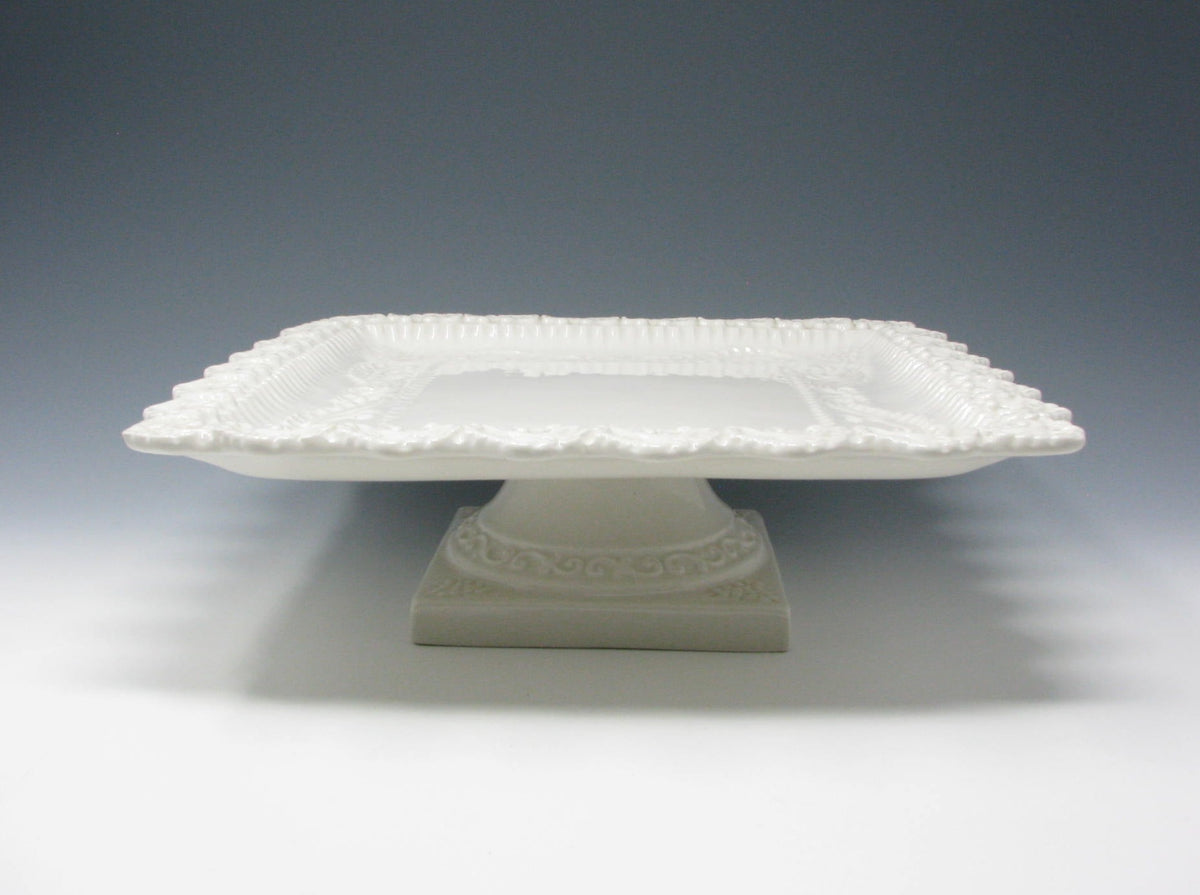 Vintage Amora Italy White Ceramic Pedestal Cake Stand with Embossed Sc ...