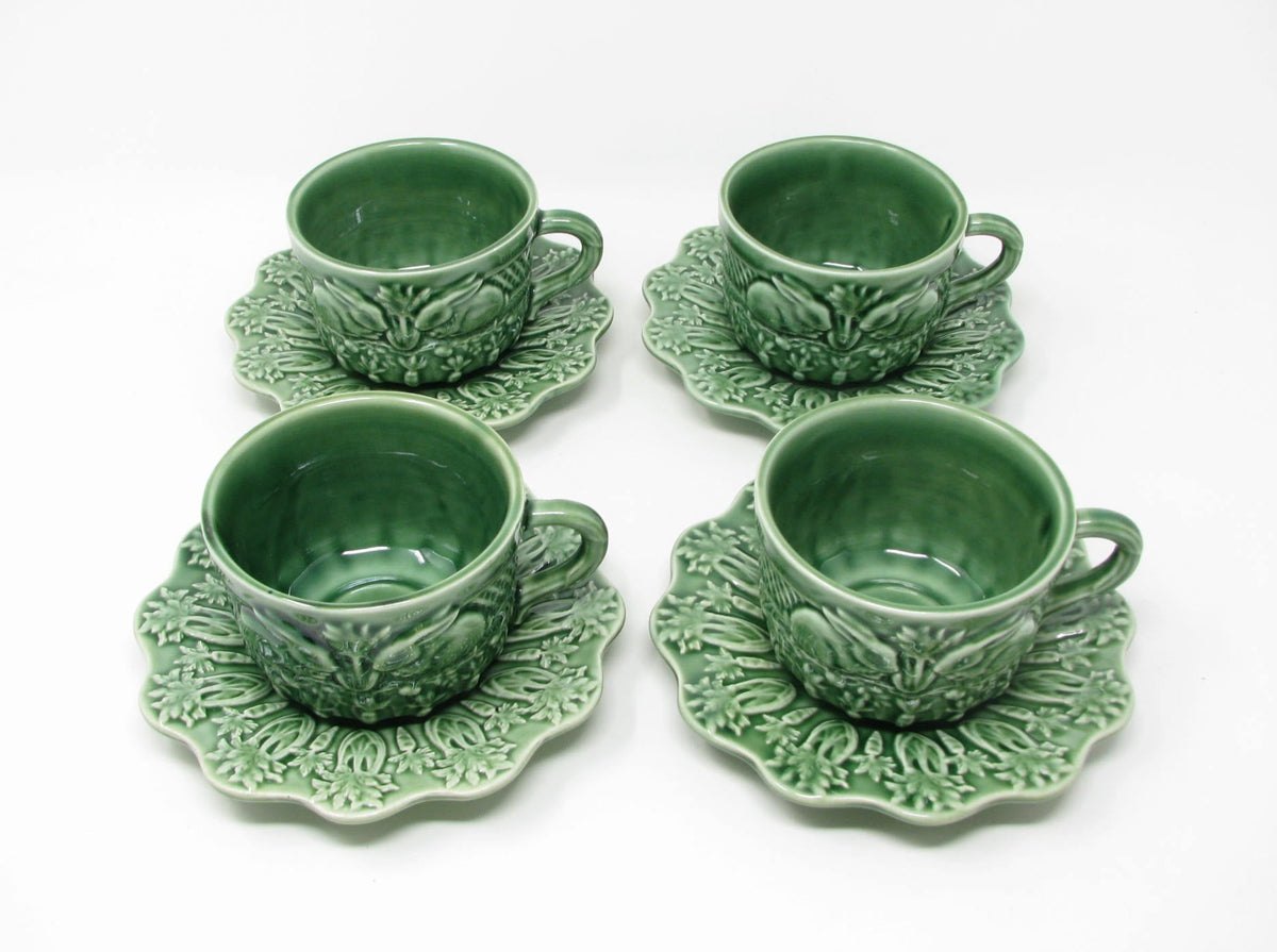 Vintage Bordallo Pinheiro Portugal Green Rabbit Ceramic Cups & Saucers ...