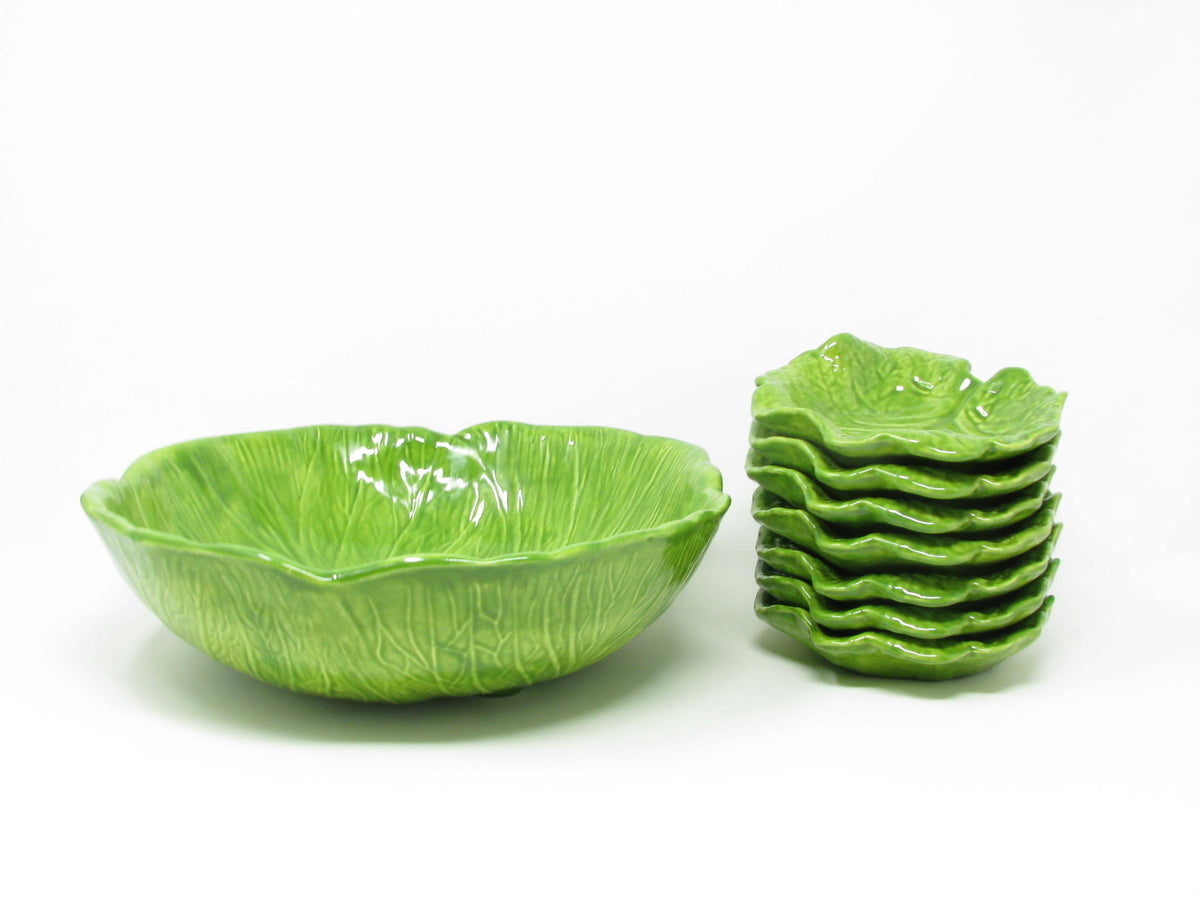 Vintage Cabbage or Lettuce Shaped Ceramic Serving Bowl Shallow Dish Se ...