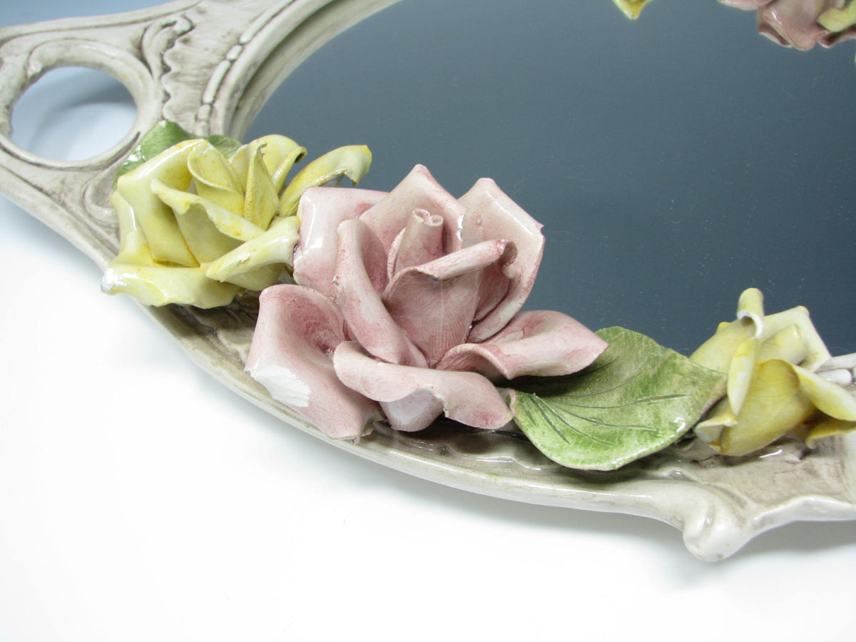 Vintage Capodimonte Style Floral Roses Mirrored Decorative Vanity Tray ...