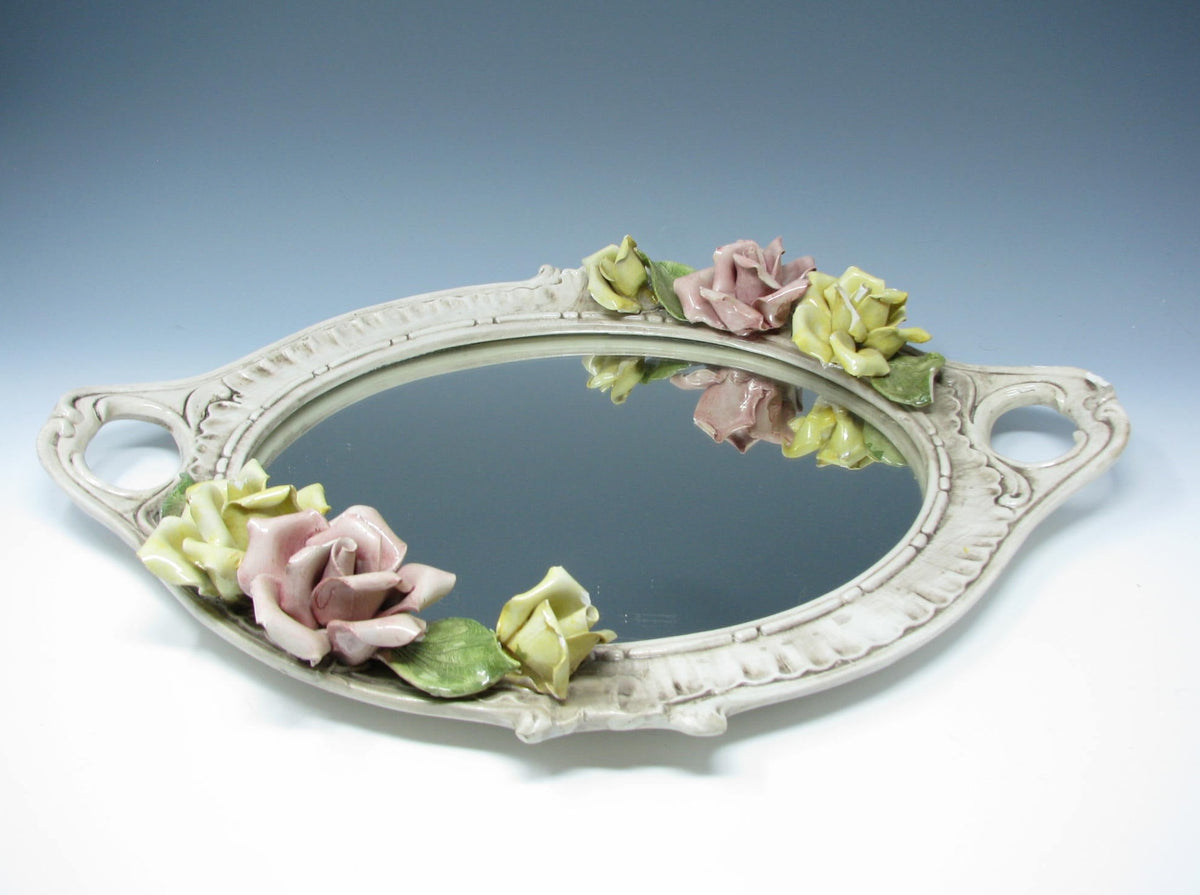 Vintage Capodimonte Style Floral Roses Mirrored Decorative Vanity Tray ...