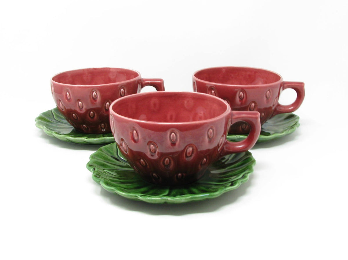 Vintage Cemar California Pottery Strawberry Breakfast Cups & Saucers ...