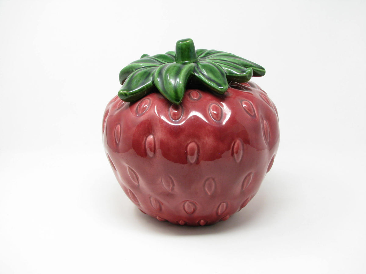 Vintage Cemar California Pottery Strawberry Lidded Cookie Jar or Canis ...