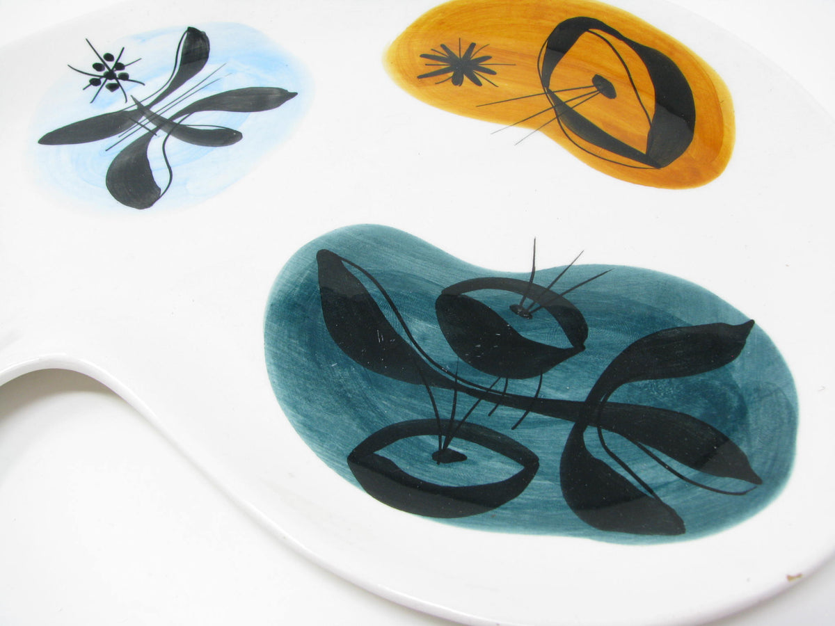Vintage Italian Ceramic Kidney Shaped Platter with Hand-Painted Atomic ...