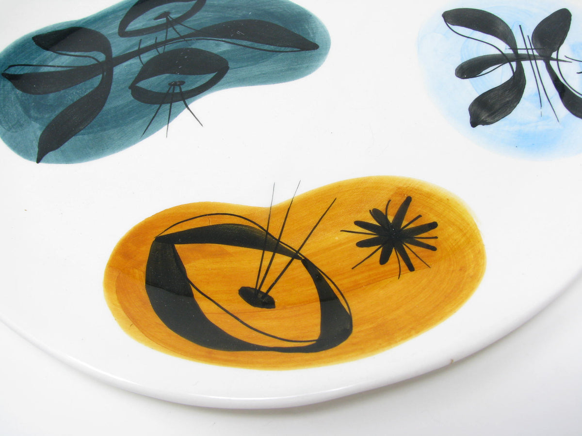 Vintage Italian Ceramic Kidney Shaped Platter with Hand-Painted Atomic ...