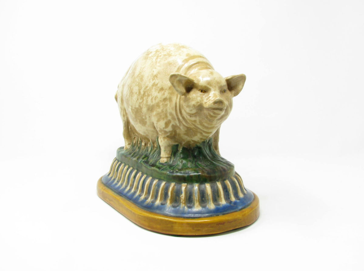 Vintage Large Ceramic Pig Statue on Pedestal – edgebrookhouse