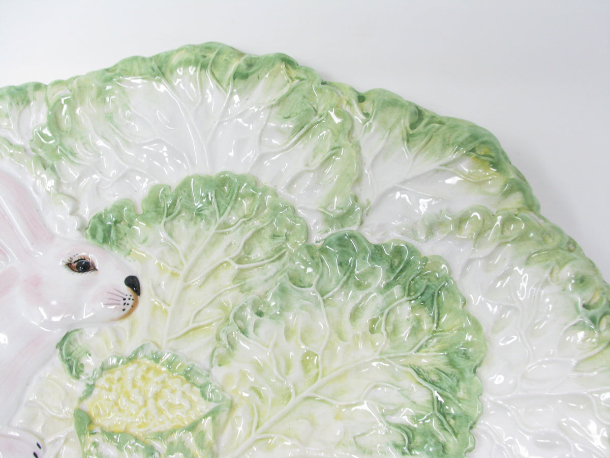 Vintage Large Italian Ceramic Platter with Hand-Painted Rabbits and Le ...