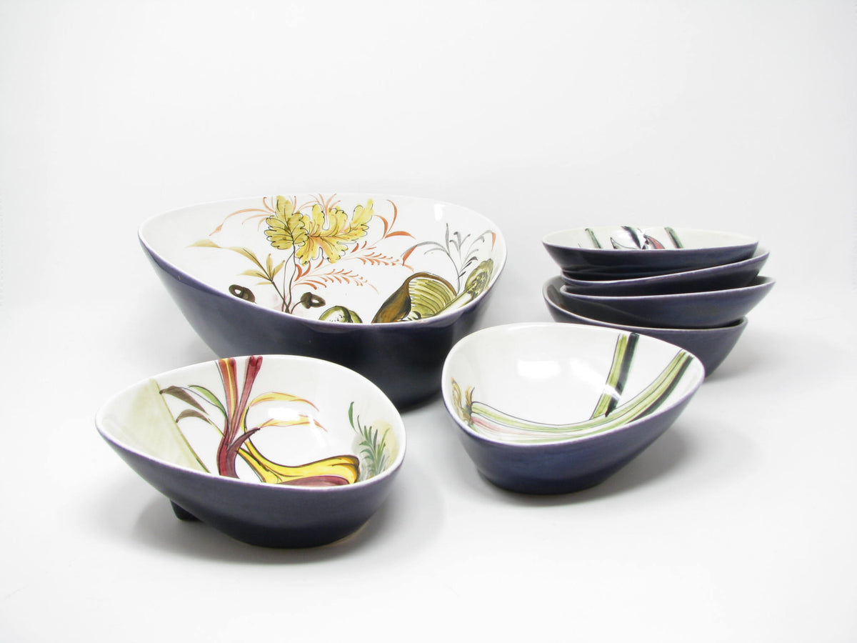 Vintage Mancioli Italian Ceramic Serving Bowl Set with Hand-Painted Ve ...