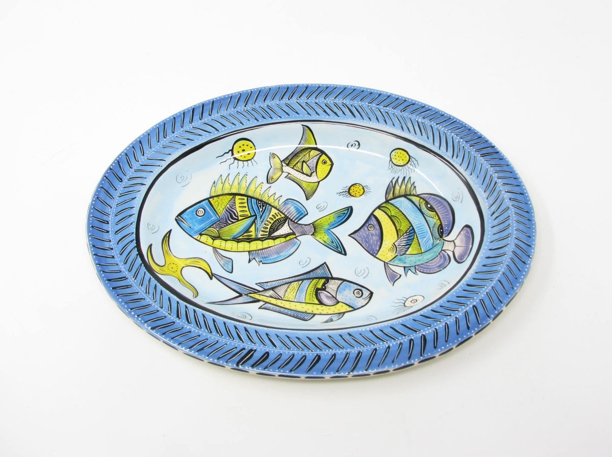 Vintage Penzo Zimbabwe Africa Hand-Painted Ceramic Platter or Tray Fea ...