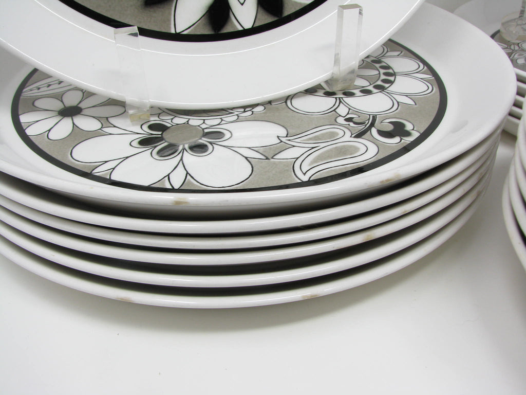 Vintage Premiere DeLuxe Japan Silhouette Black and White Floral Dinner ...