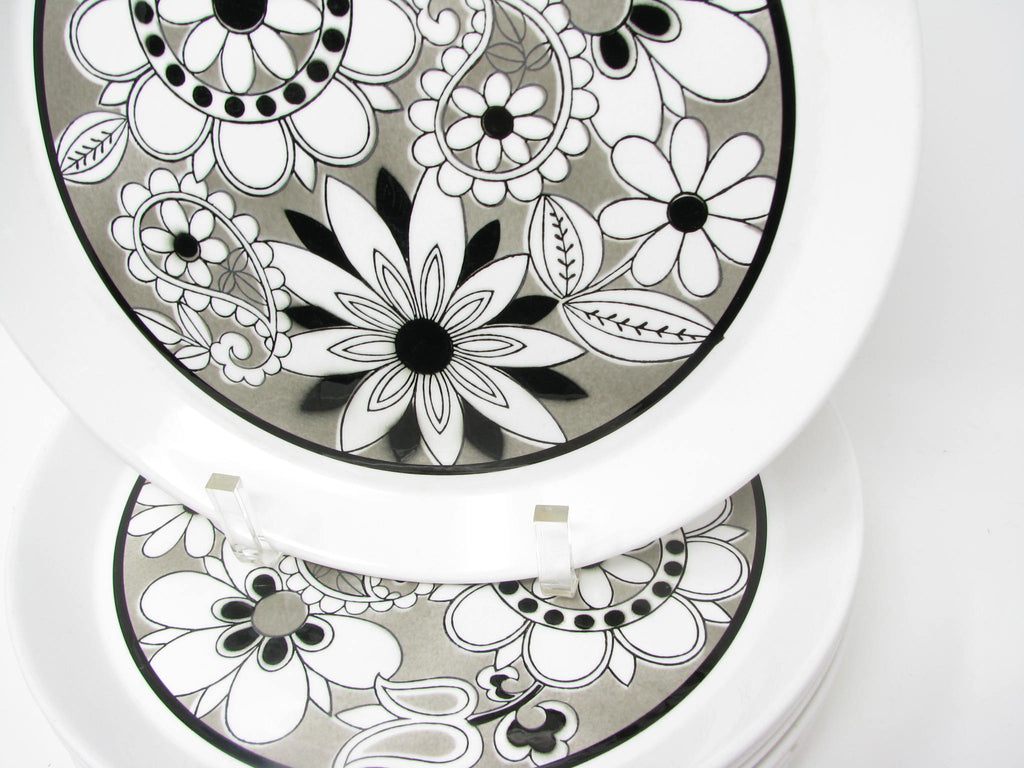 Vintage Premiere DeLuxe Japan Silhouette Black and White Floral Dinner ...