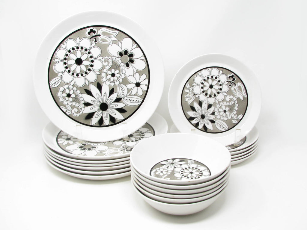 Vintage Premiere DeLuxe Japan Silhouette Black and White Floral Dinner ...