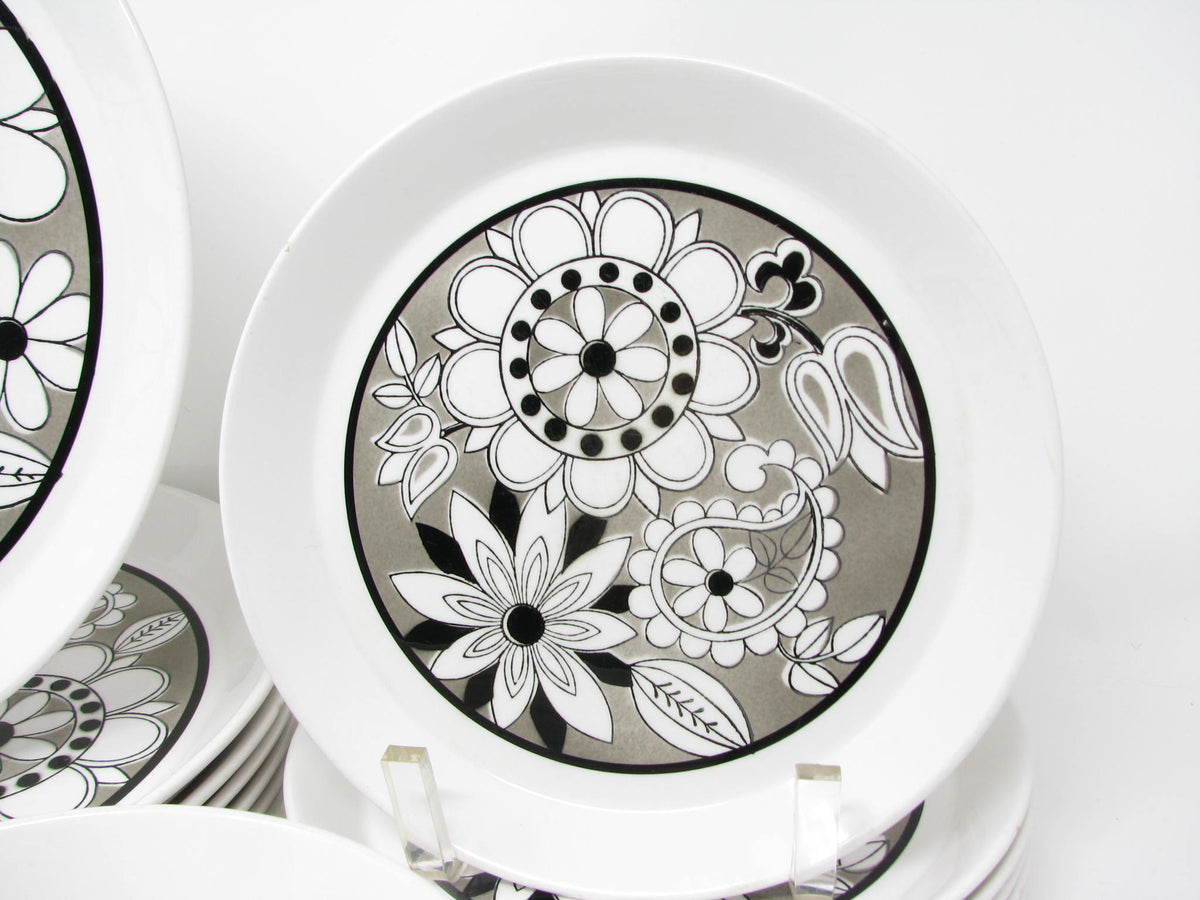 Vintage Premiere DeLuxe Japan Silhouette Black and White Floral Dinner ...