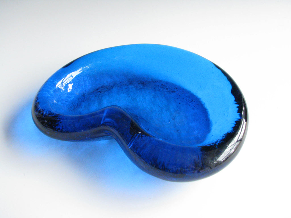 Vintage 1950s Blue Blenko Glass Organic Free Form Dish Designed by Win ...