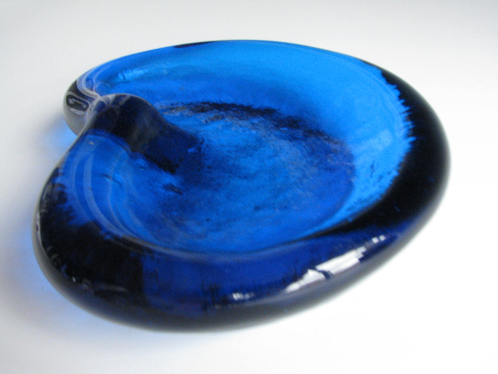 Vintage 1950s Blue Blenko Glass Organic Free Form Dish Designed by Win ...