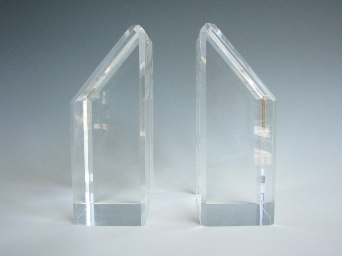 1970s Pair of Lucite / Acrylic Bookends with Beveled Edges and Slanted ...