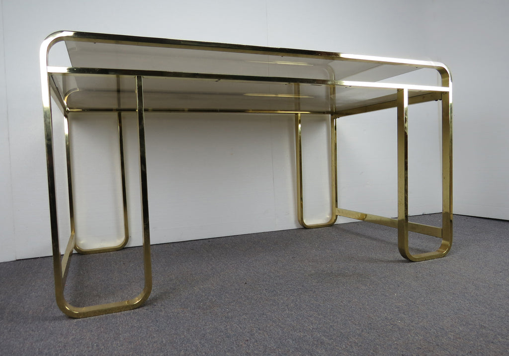 1970s Vintage Brass and Smoked Glass Pierre Cardin Desk for Design Ins ...