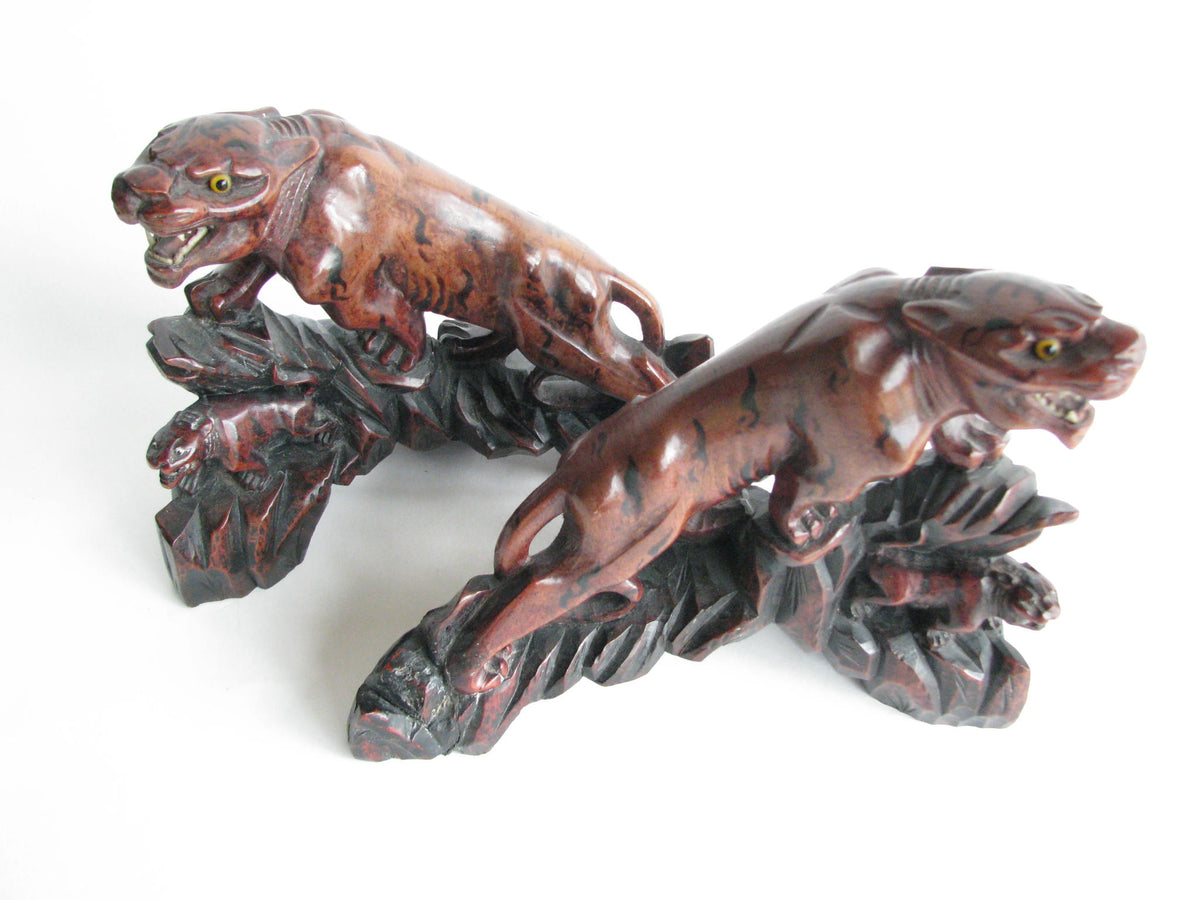 Antique Hand-carved Rosewood Tigers with Glass Eyes - a Pair ...