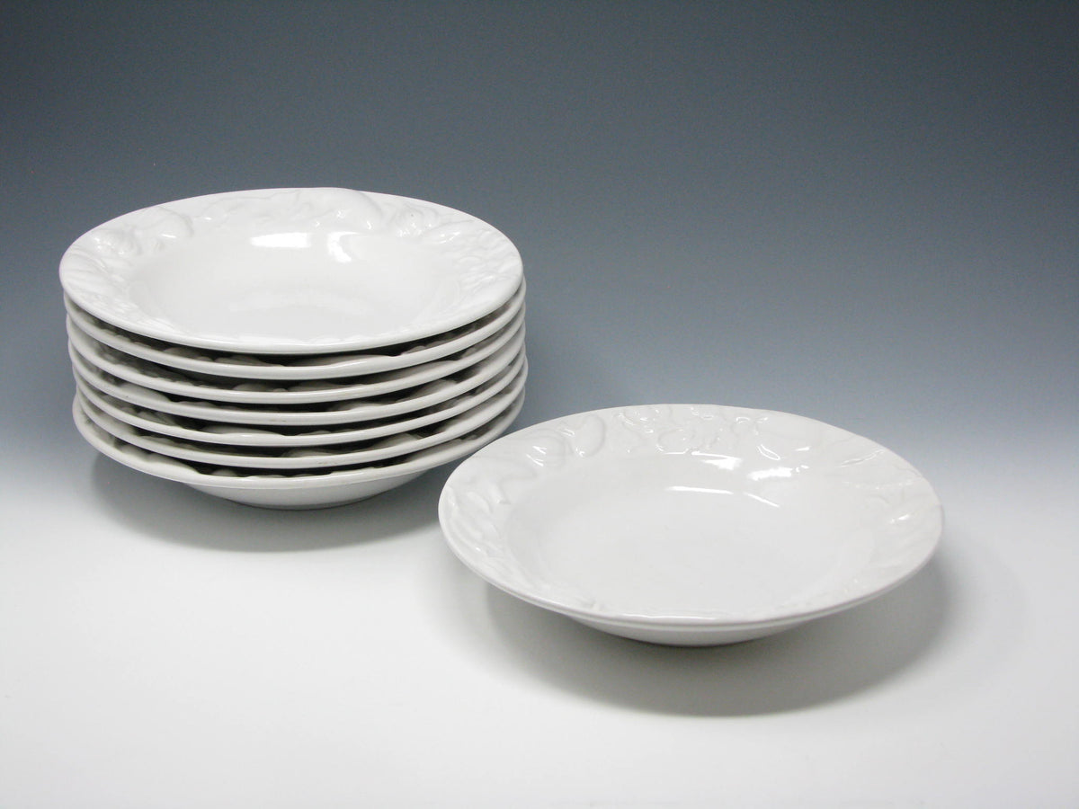 Fapor Portugal White Ceramic Bowls with Embossed Vegetable Rims - 8 Pi ...