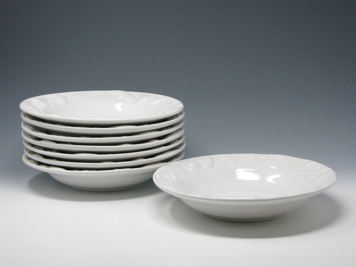 Fapor Portugal White Ceramic Bowls with Embossed Vegetable Rims - 8 Pi ...