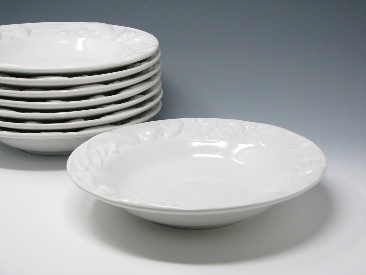 Fapor Portugal White Ceramic Bowls with Embossed Vegetable Rims - 8 Pi ...