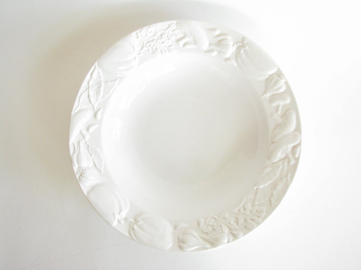 Fapor Portugal White Ceramic Serving Bowl with Embossed Vegetable Rim ...