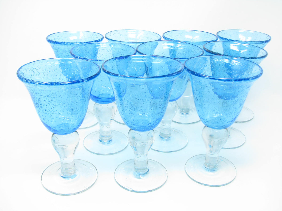 Hand Blown Iris Aqua Turquoise Bubble Glass Wine Goblets by Artland ...