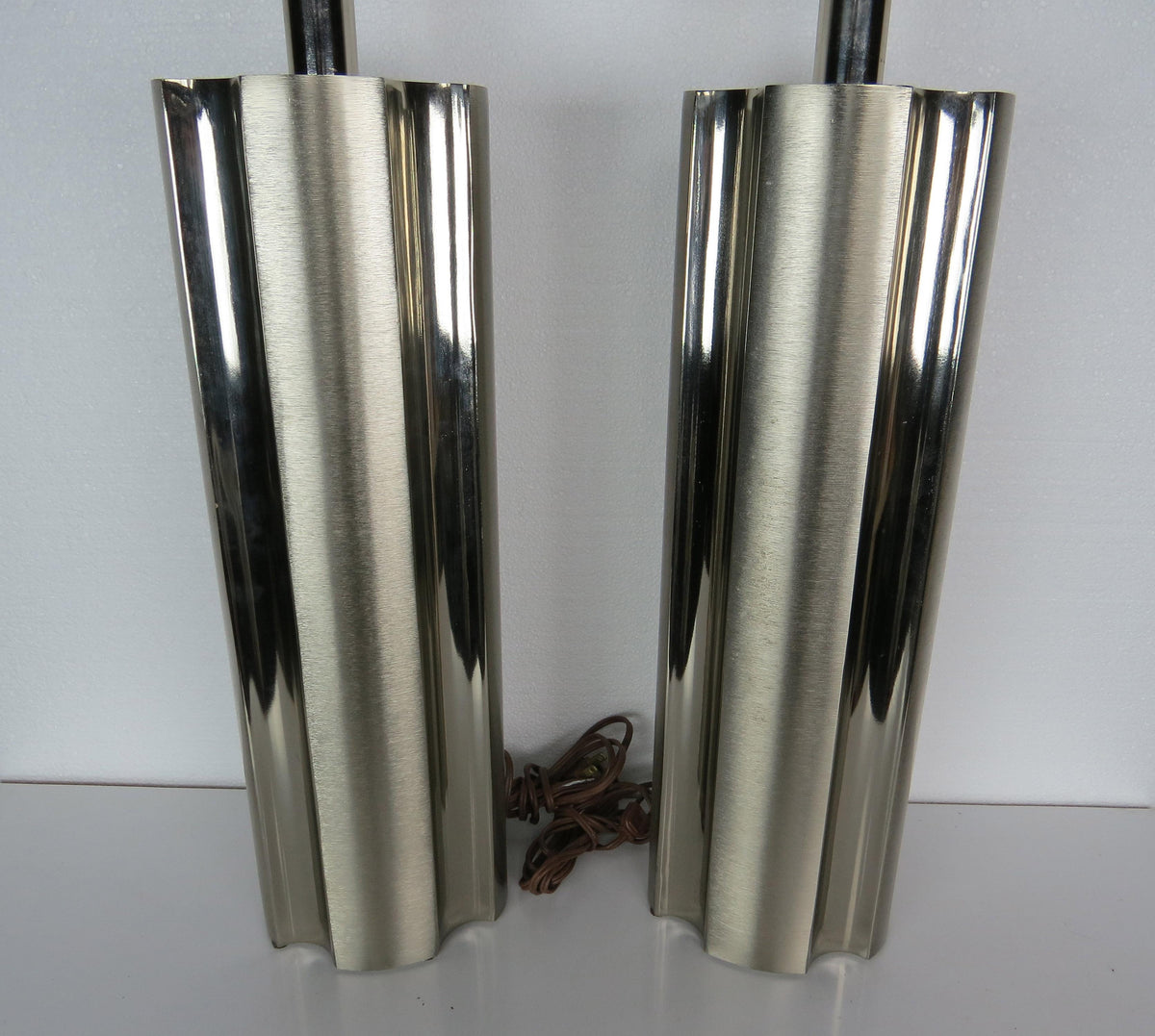 Mid-Century Modern Polished and Brushed Steel Column Lamps - a Pair ...