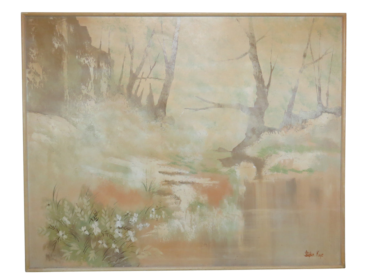Mid Century Stephen Kaye Abstract Oil on Canvas Landscape – edgebrookhouse