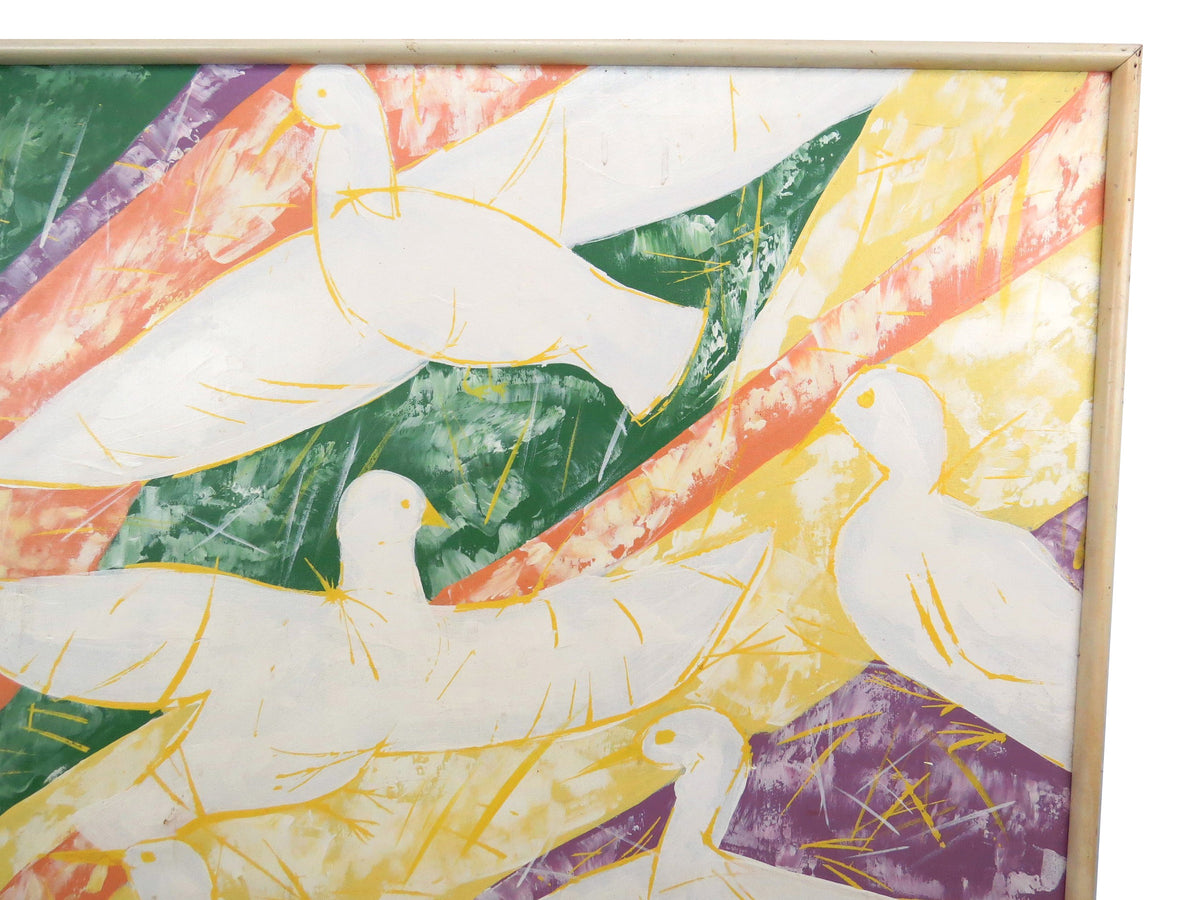 Mid Century Stephen Kaye Abstract Oil on Canvas of Flying Flock of Bir ...