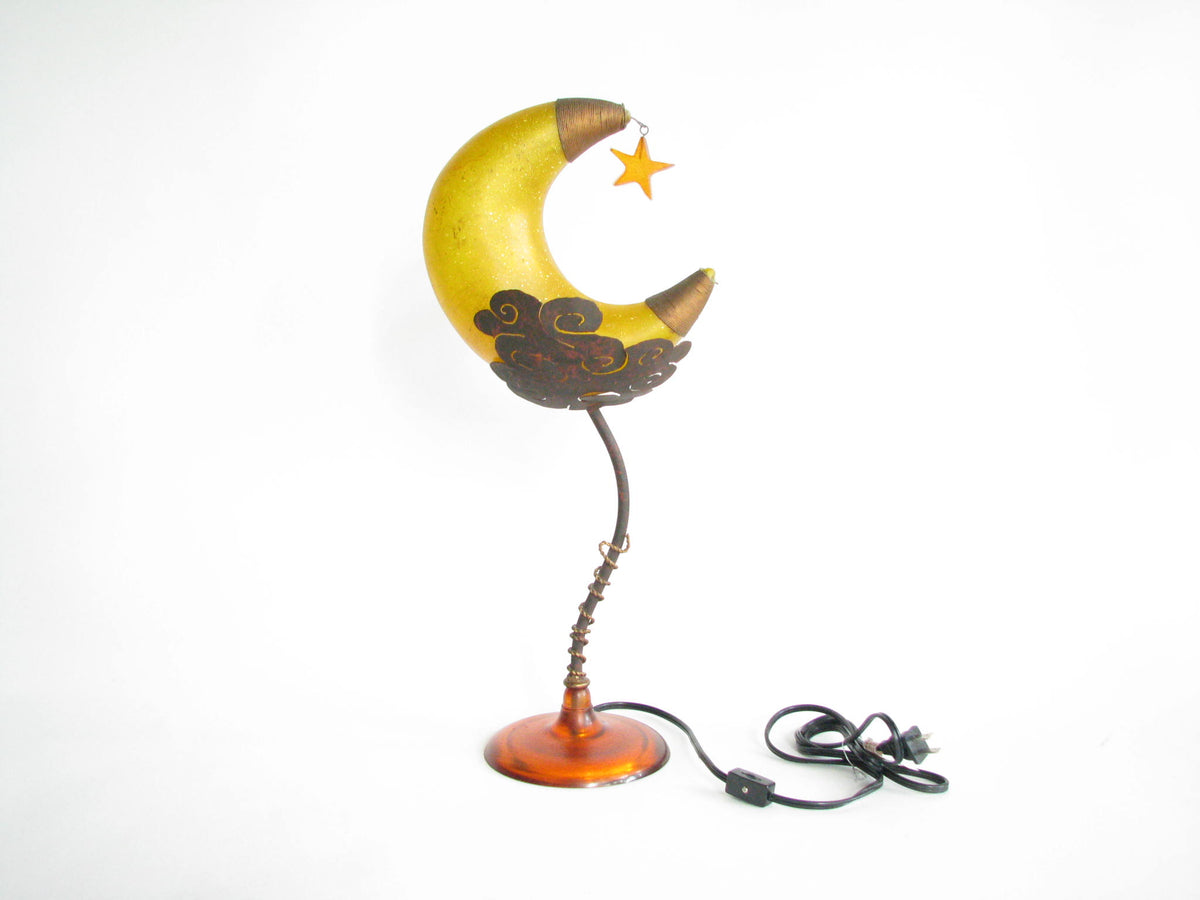 Resin Tarogo Moon and Star Table Lamp with Copper Finish Metal Details ...