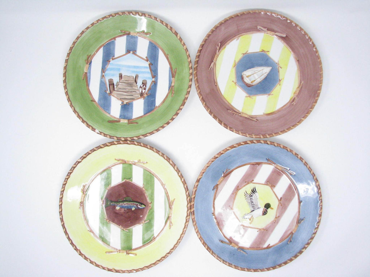 S. Riggsbee White Zrike Lakeside Living Hand-Painted Ceramic Salad Pla ...