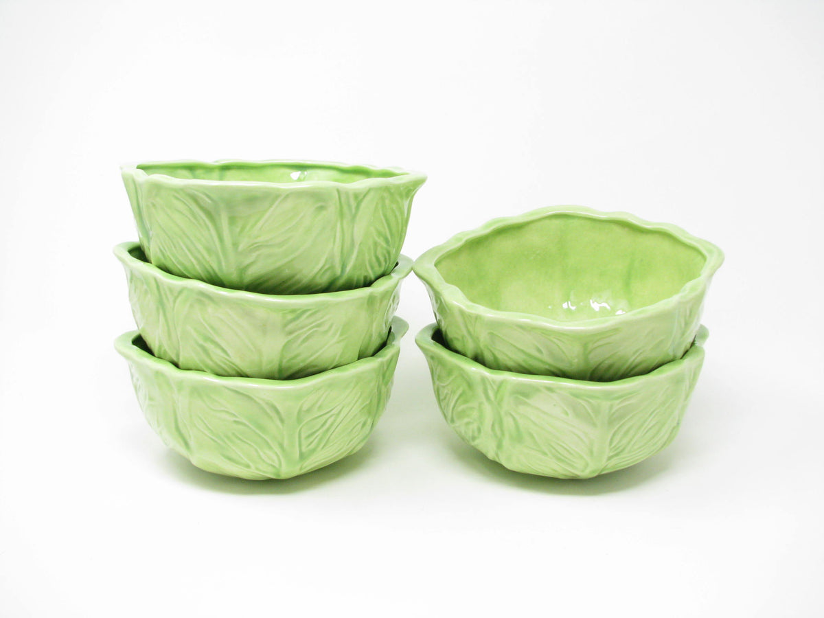 Vintage 1970s Duncan Hand-Painted Cabbage or Lettuce Shaped Ceramic Bo ...