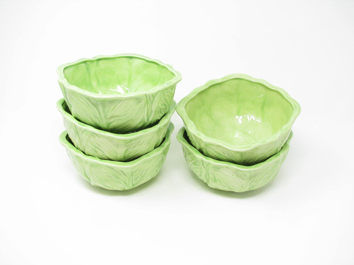 Vintage 1970s Duncan Hand-Painted Cabbage or Lettuce Shaped Ceramic Bo ...
