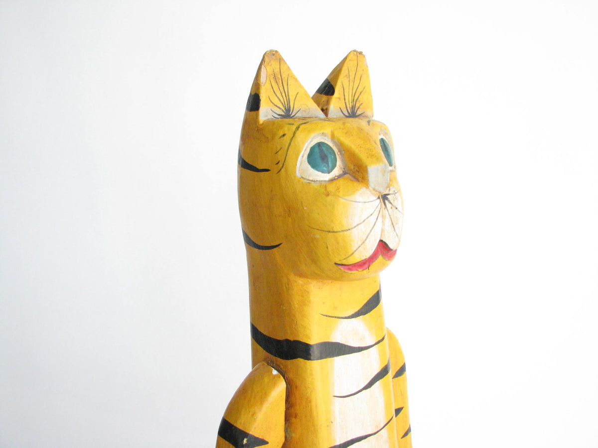 Vintage Americana Folk Art Hand-Carved Wood Cat Shelf Sitter with Join ...