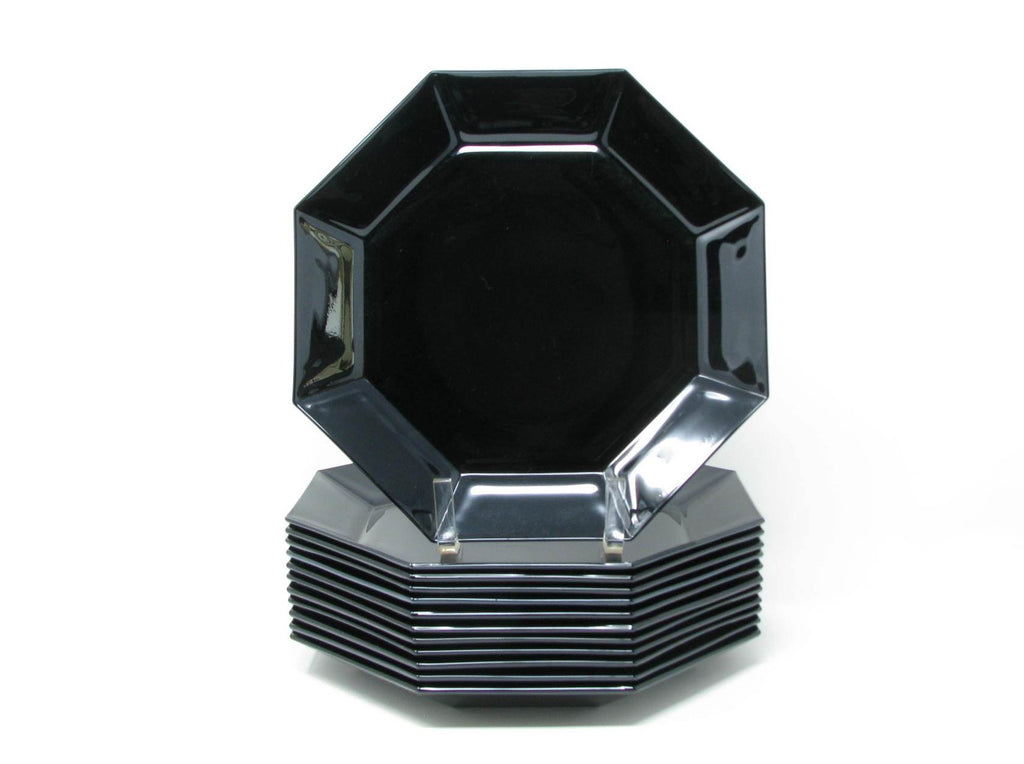 Vintage Arcoroc Octime Black Octagon Glass Dinner Luncheon Plates - 12 ...
