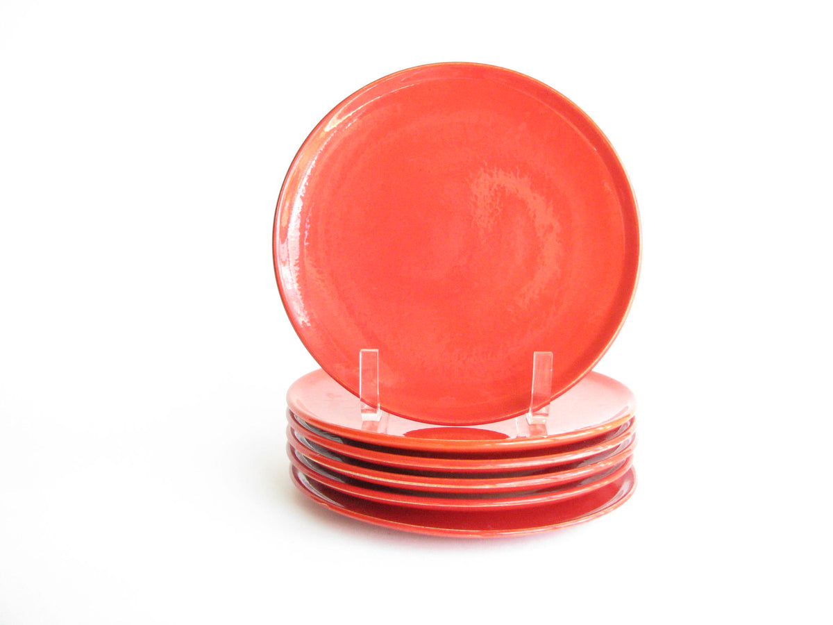Vintage Bright Red Glazed Pottery Salad Plates - Set of 6 – edgebrookhouse