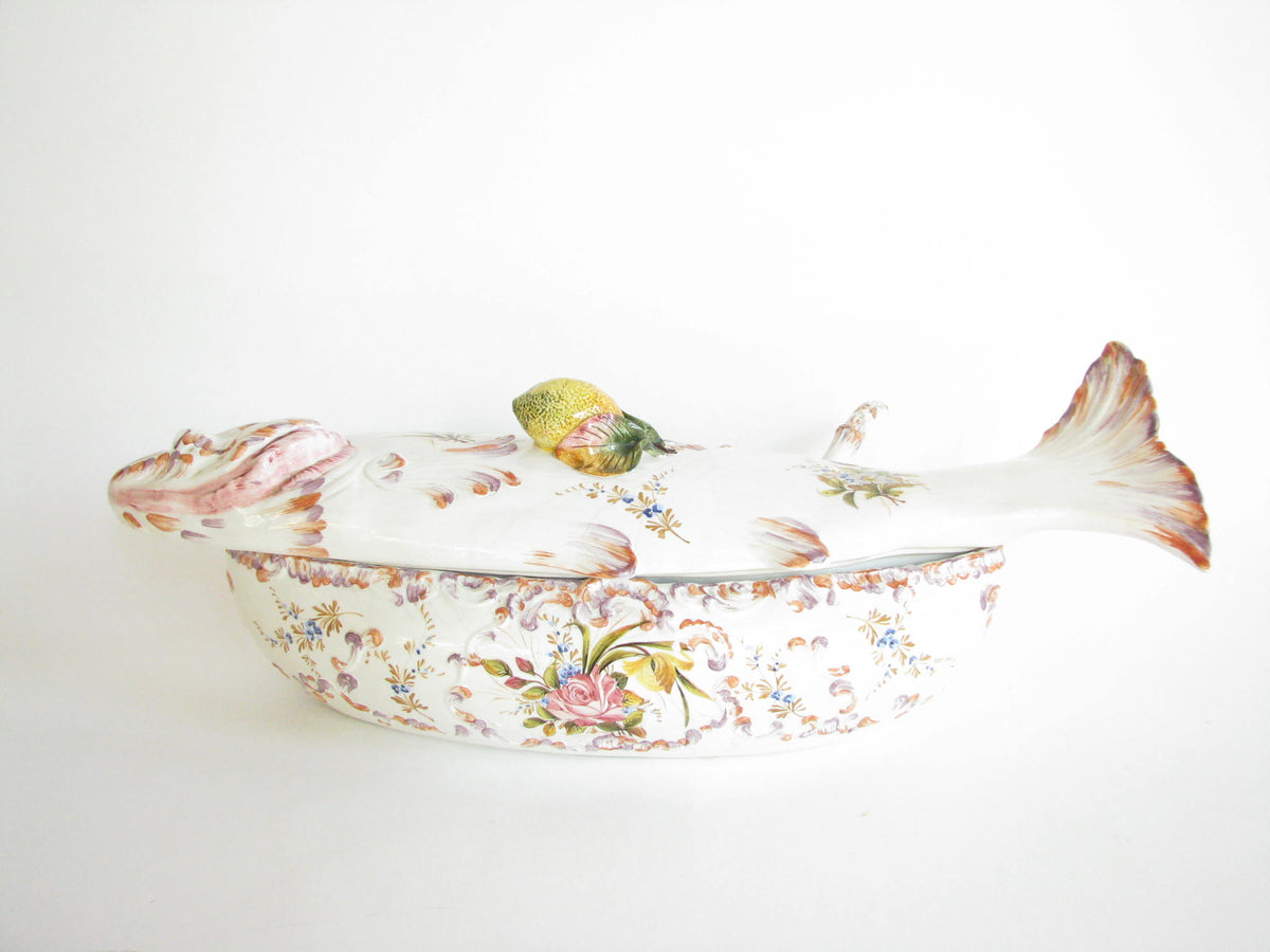 Vintage Italian Fish Shaped Hand Painted Ceramic Soup Tureen with Ladl ...