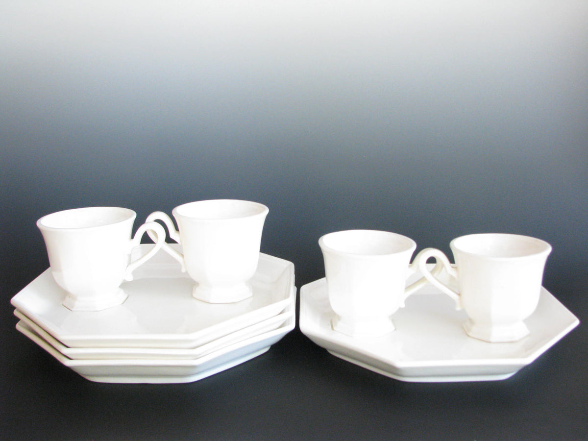 Vintage Georges Briard White Ceramic Octagon Snack Plates & Cups for H ...