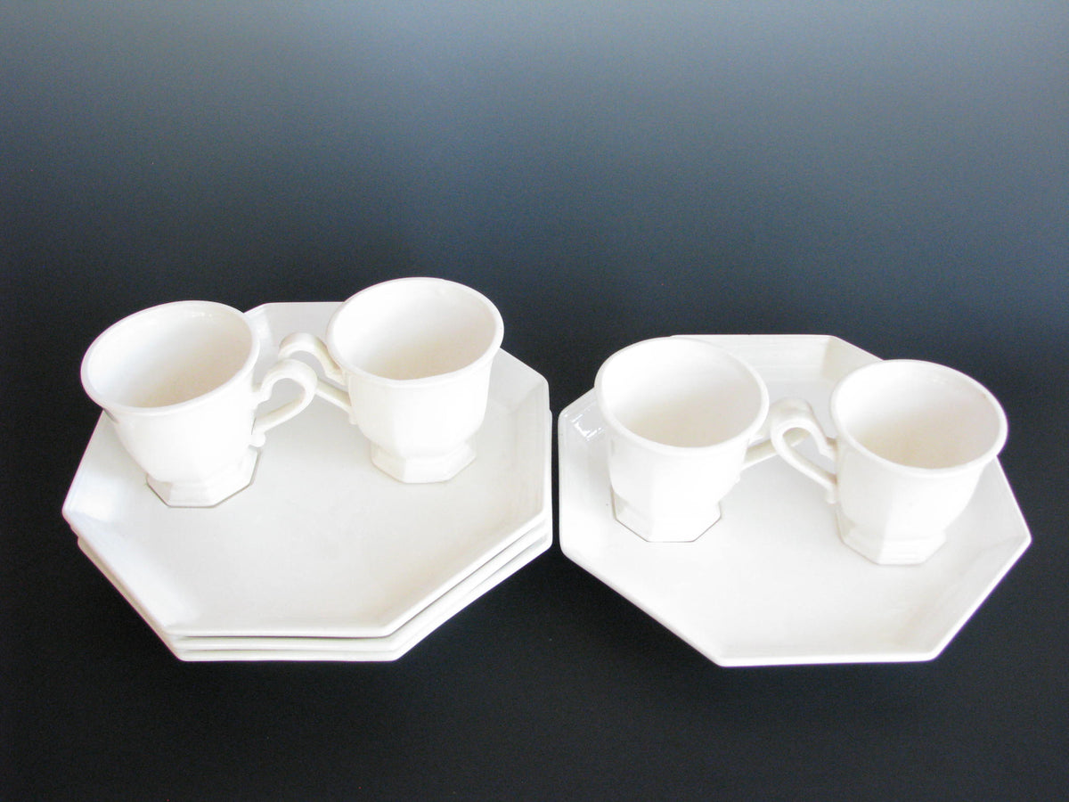 Vintage Georges Briard White Ceramic Octagon Snack Plates & Cups for H ...