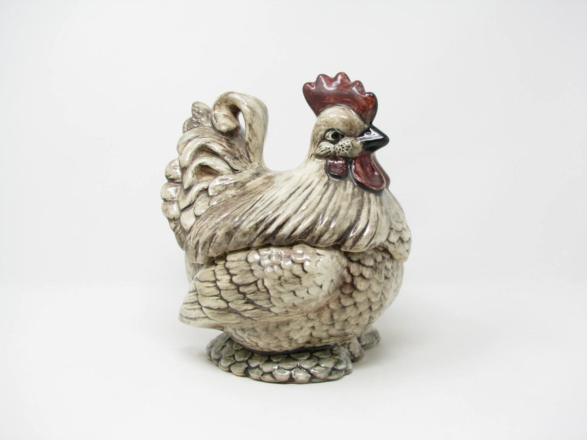 Vintage Hand-Painted Ceramic Chicken Shaped Box or Canister Signed ...