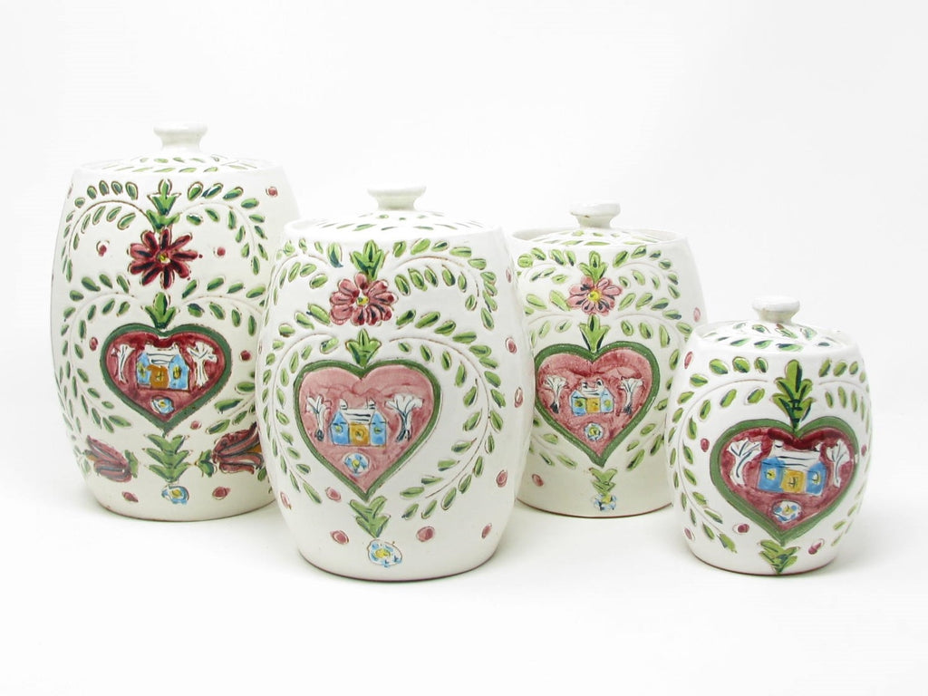 Vintage Italian Pottery Canister Set with Hand-Painted Folk Art Patter ...