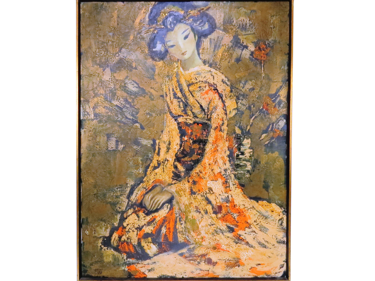 Vintage Jean Maio (1924-1987) Oil Painting on Canvas - Seated Japanese ...