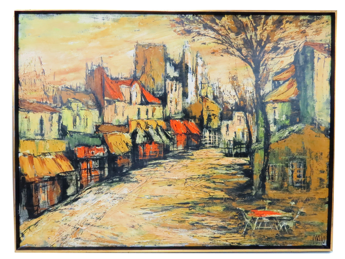 Vintage Jean Maio (1924-1987) Oil Painting on Canvas - Village Street ...