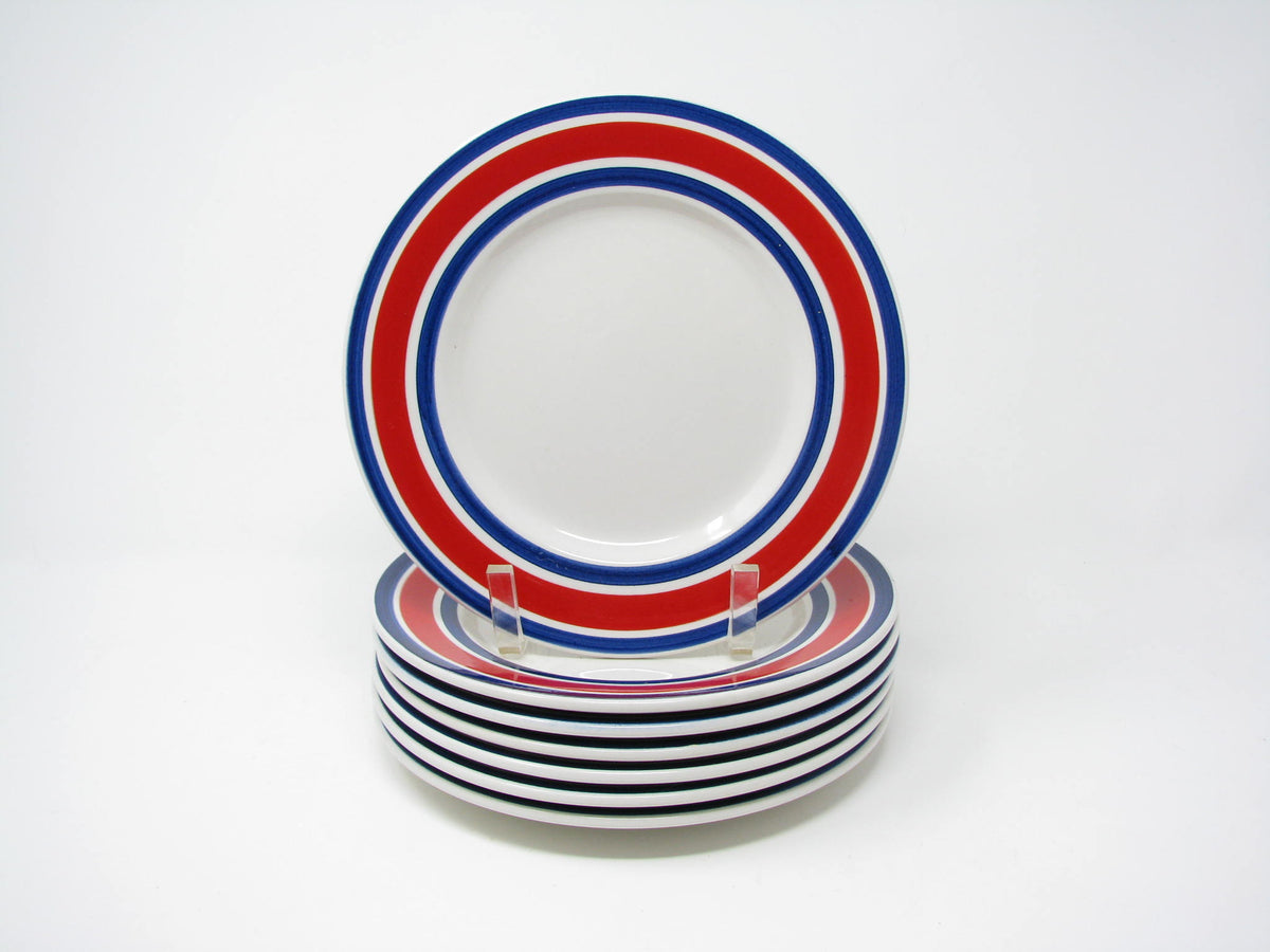 Vintage Mancioli Italian Ceramic Salad Plates with Red & Blue Bands ...