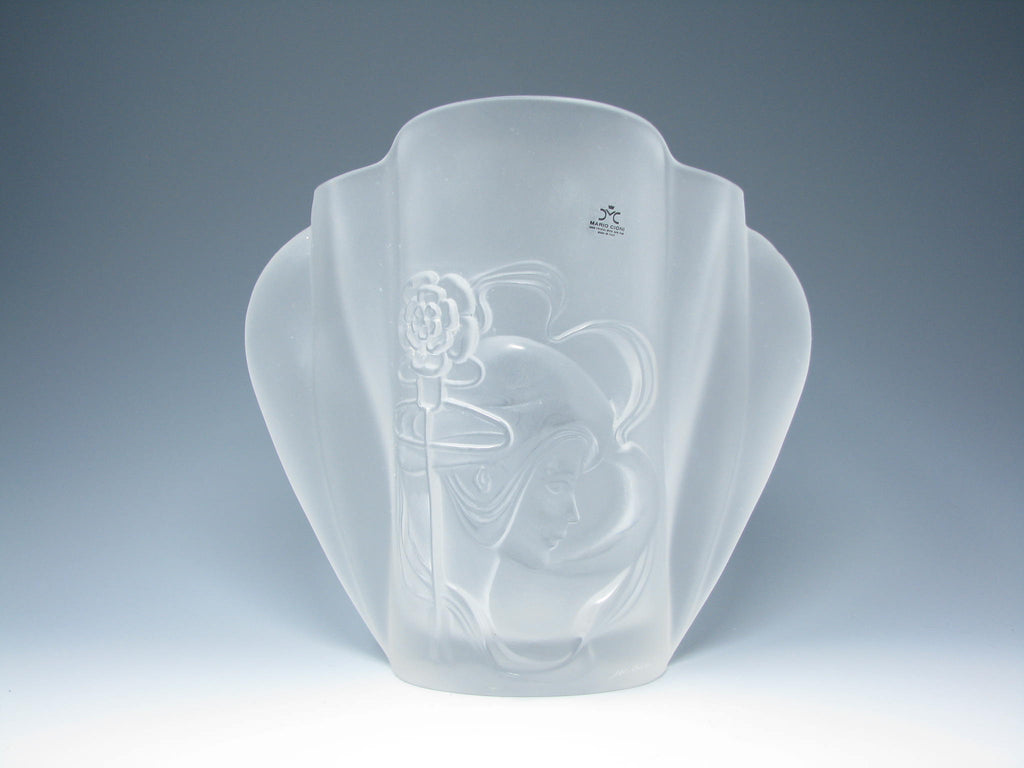 Vintage Mario Cioni Italian Art Deco Style Frosted Crystal Vase Signed ...