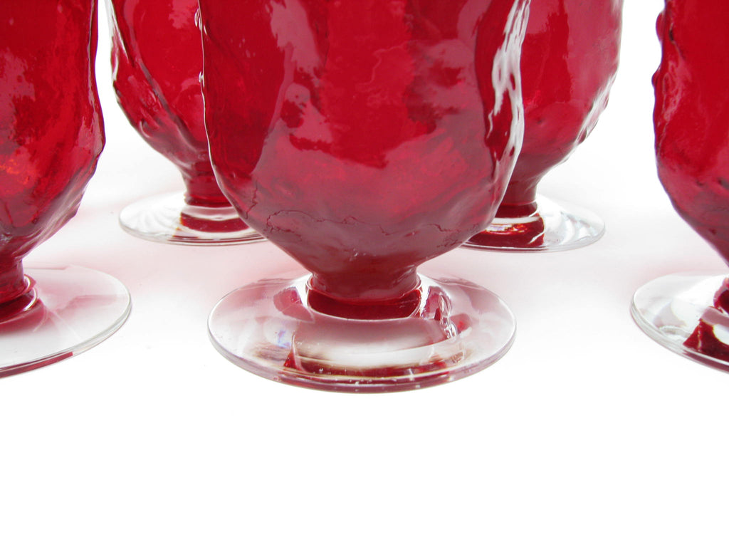 Vintage Morgantown Crinkle Ruby Red Glass Water Goblets Iced Tea Glass ...